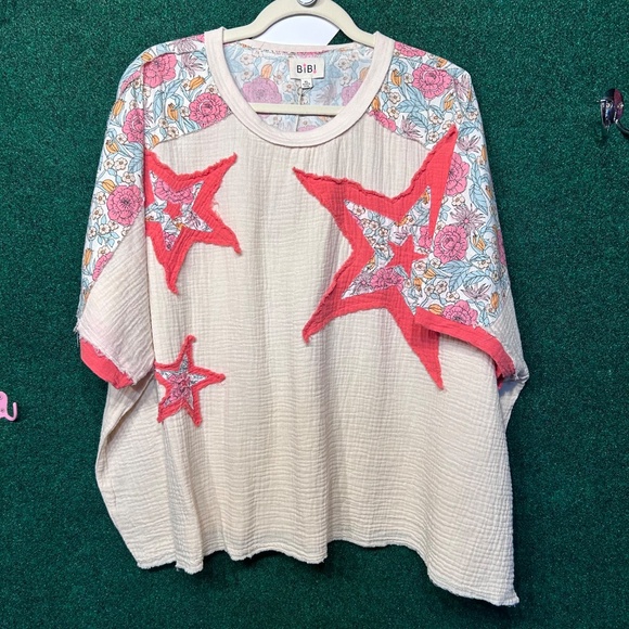 BiBi | Tops | 434 Bibi Nwt Top Short Sleeve Shirt With Star Patching ...
